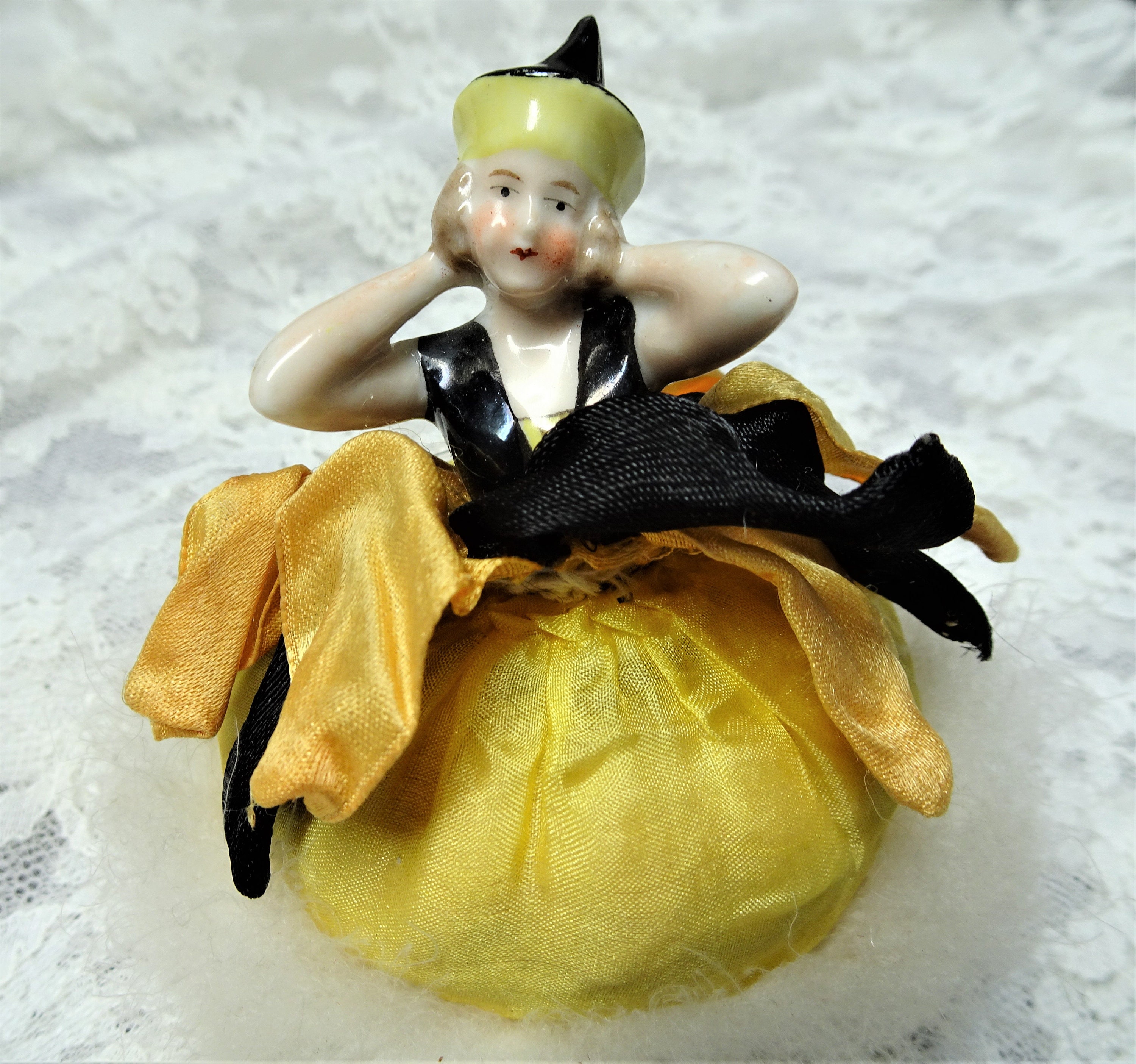 BEAUTIFUL Swan Down Feather Powder Puff,art Deco Porcelain Handle ...