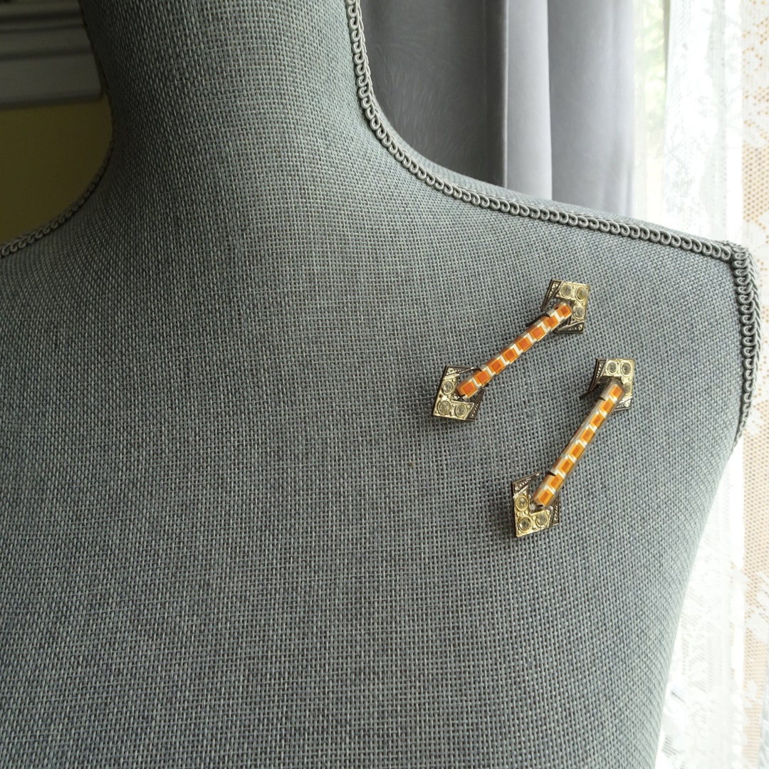 UNIQUE Pair of ART DECO Pins, Cut Glass and Embossed Metal, 1920s-30s ...