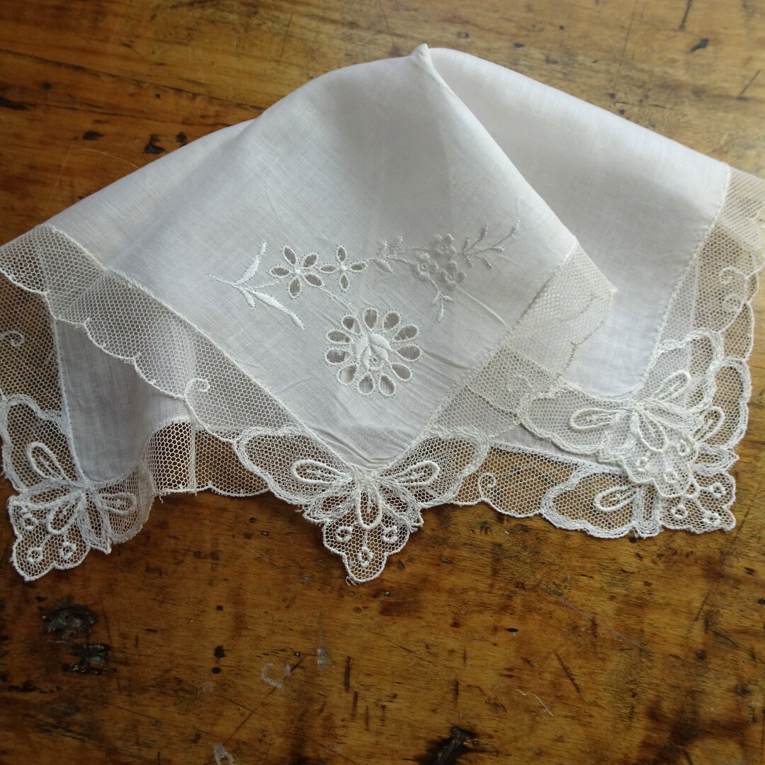 BEAUTIFUL Vintage Lace Hanky,bridal WEDDING Handkerchief,tambour Lace ...