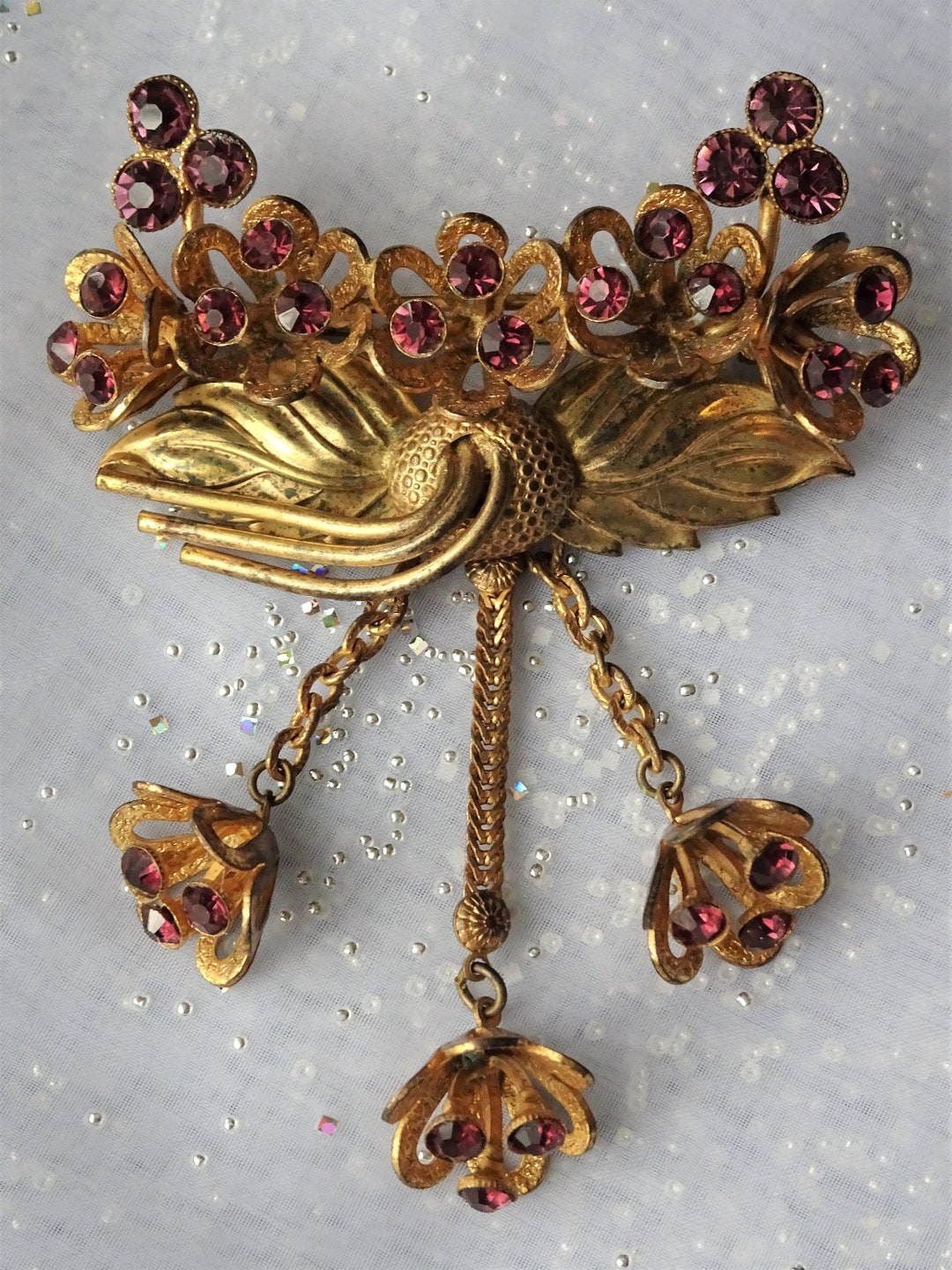 AMAZING 1940s Huge Brooch, JOSEFF of Hollywood Style,brooch With Drops ...
