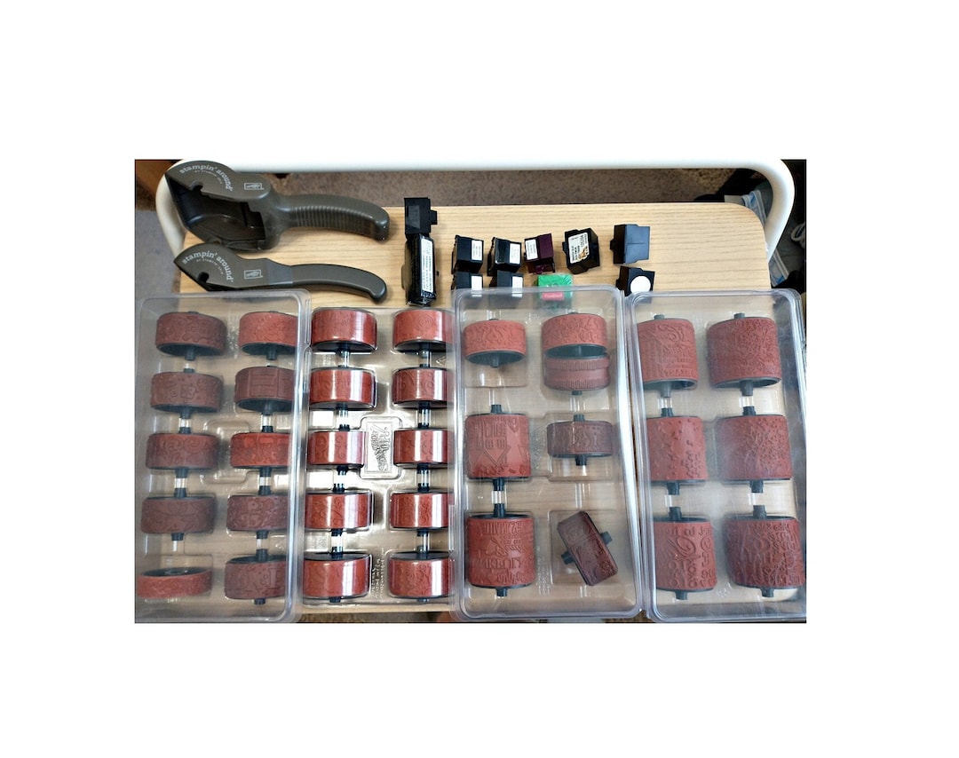 Stampin' up Roller Wheel Around Rubber Stamps, Handles & Ink Lot ...