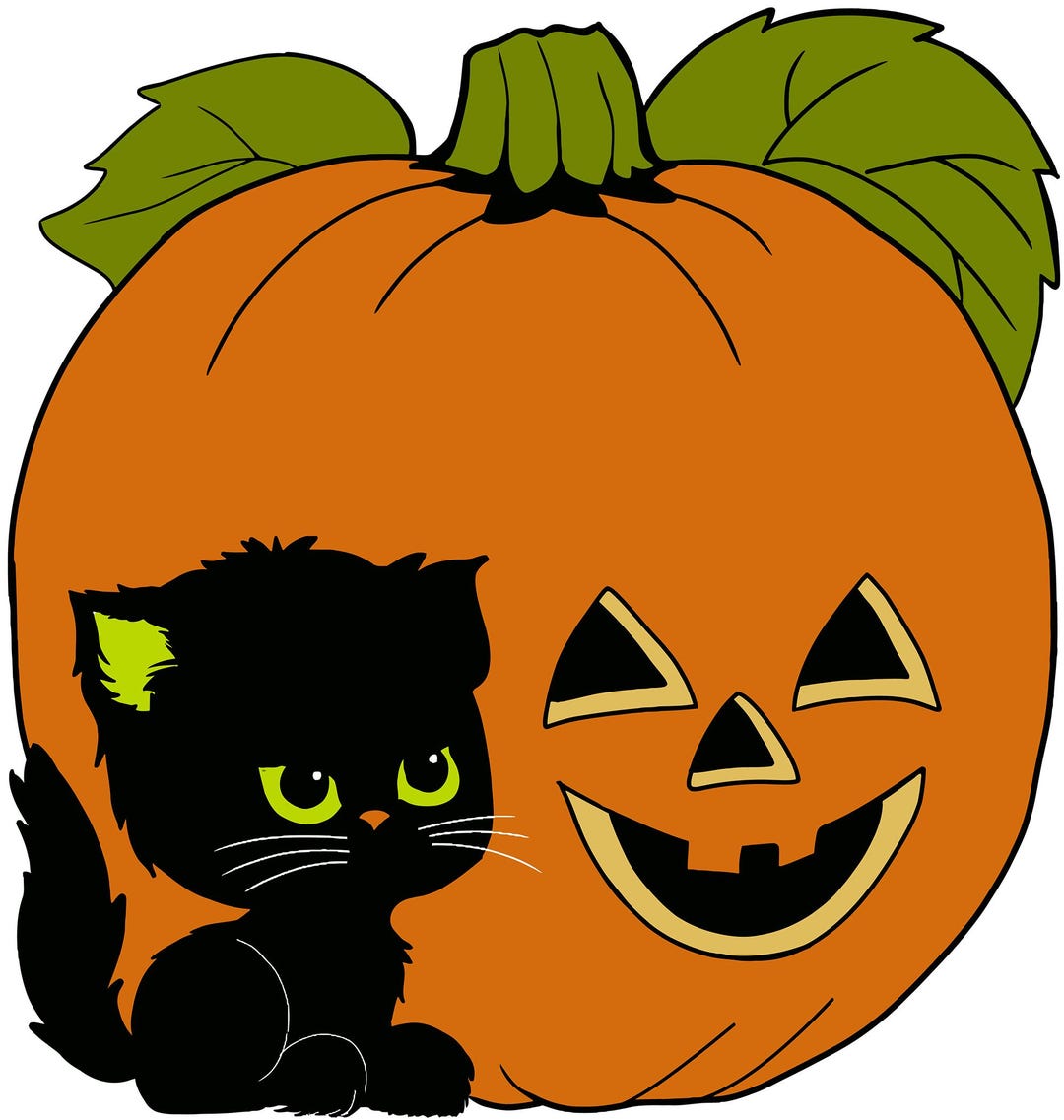 Retro Halloween Black Cat & Pumpkin PNG SVG Clipart (digital Download ...