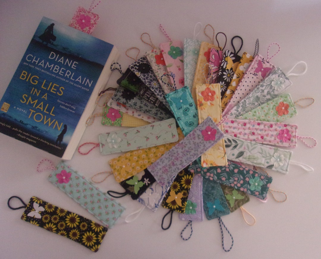 Quilted Bookmarks With Embellishment - Fabric, Padded. 5 1/2"x 1 1/2 ...