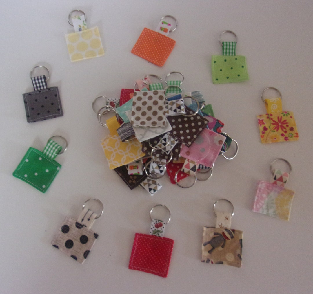 Mini Square Fabric Keychains With Ribbon Tab and Key Ring. 1 3/4" X 1 1 ...
