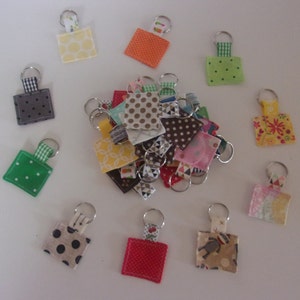 Mini Square Fabric Keychains With Ribbon Tab and Key Ring. 1 3/4" X 1 1 ...