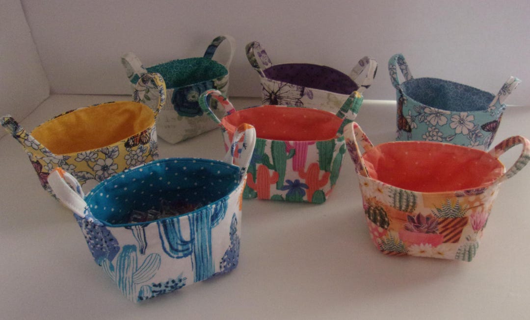 Fabric Baskets W/padded Handles, 4"x3 1/4"x3". Reversible - Etsy