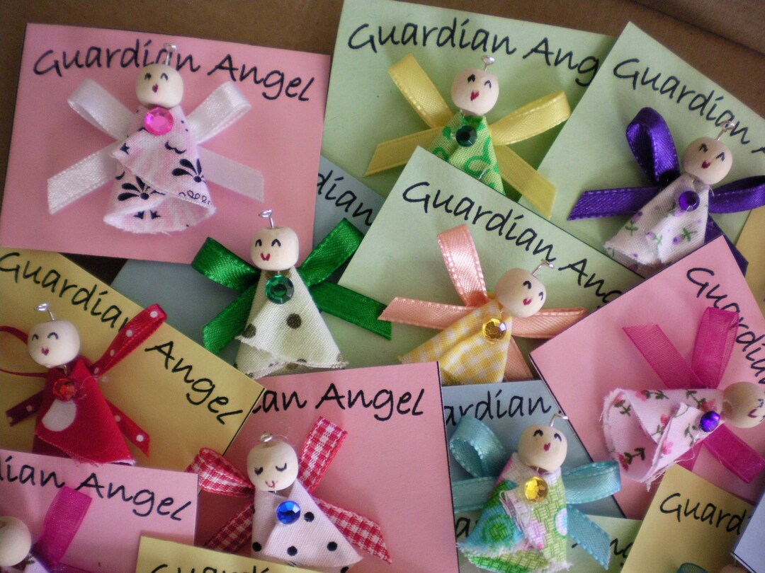 Guardian Angel Lapel Pin – Handmade Fabric & Wood Bead 1