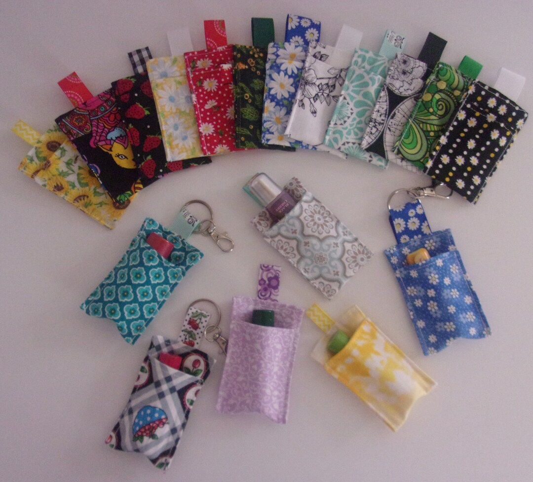 Chapstick / Lip Gloss Holders With Lobster Clasp - Fabric - 3 1/4" X 1 ...