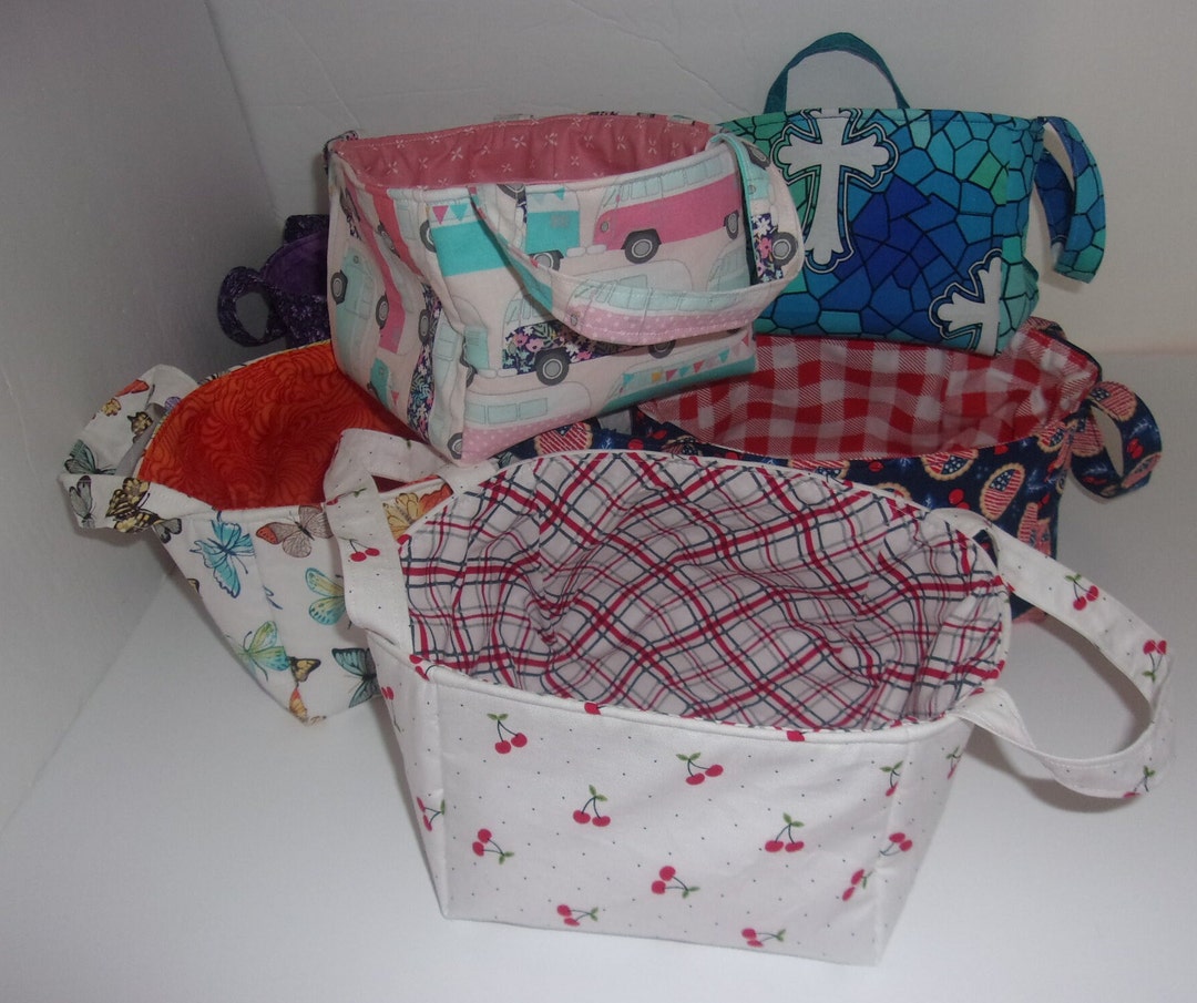 Fabric Baskets/boxes With Handles, Reversible 5 1/2 X 5 1/2 X 4 Height ...