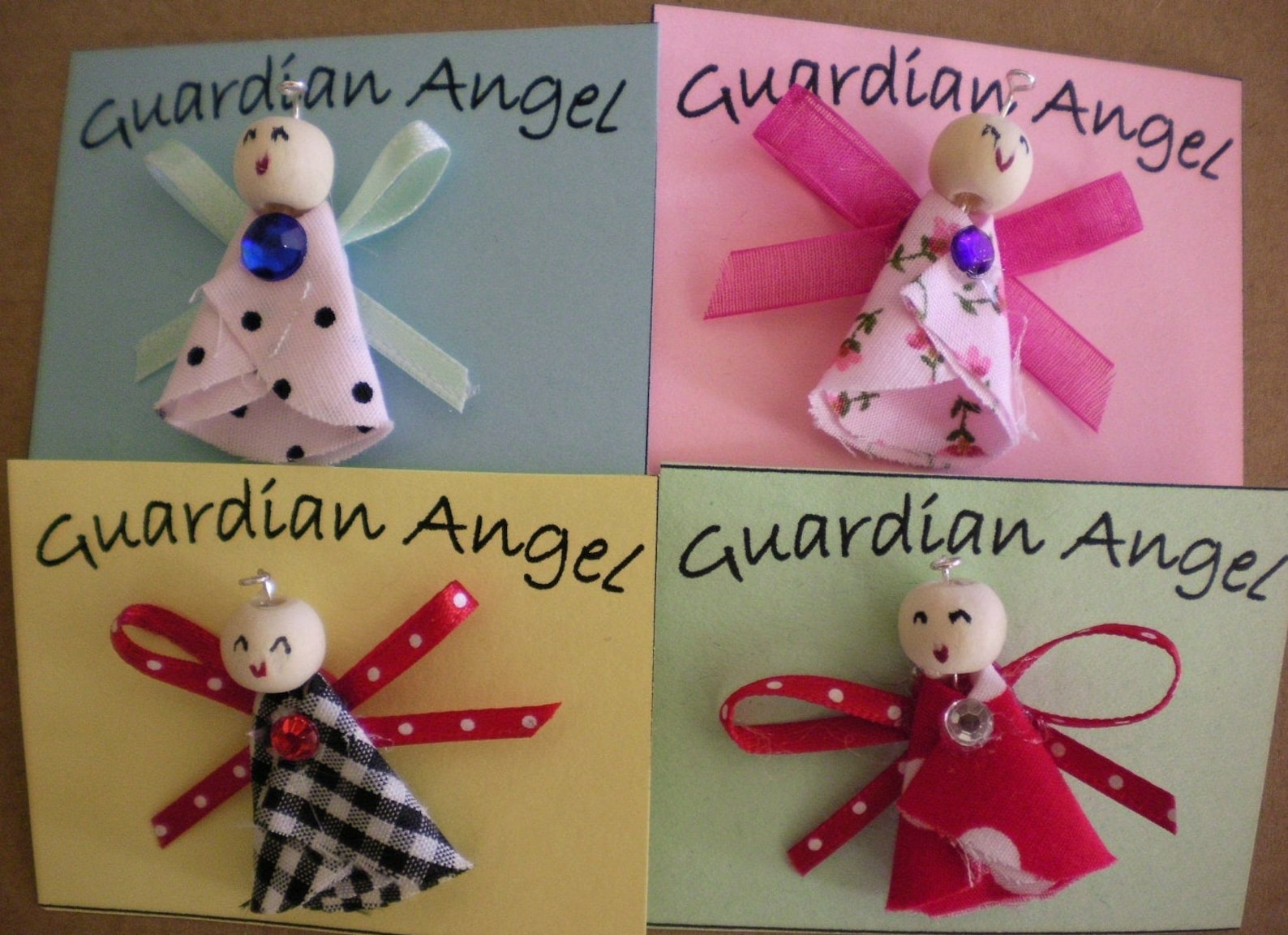 Guardian Angel Lapel Pin – Handmade Fabric & Wood Bead 1