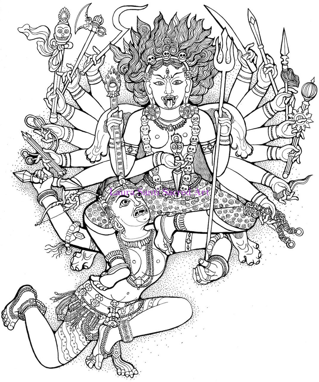 Bhadrakali Kali , Hindu Warrior Goddess,riding on Her Mount Kauṇḍika ...