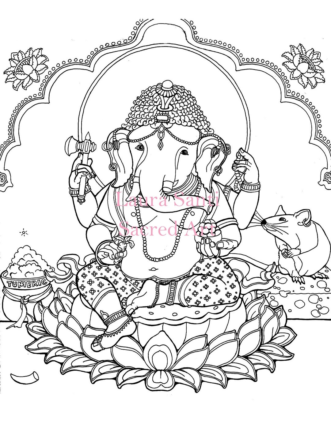 Ganesha Hindu Elephant God Head Sketch Coloring Page