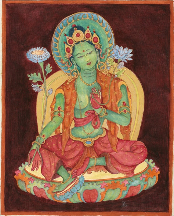 Green Tara Goddess of Compassion B LARGER SIZES Thangka thanka Buddhist ...
