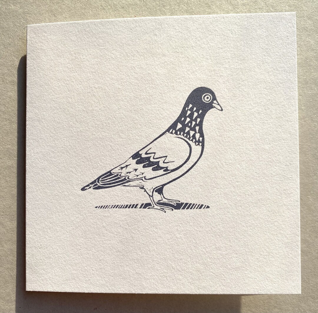 Hand Printed Pigeon Card - Illustration - Handmade - Silkscreen ...