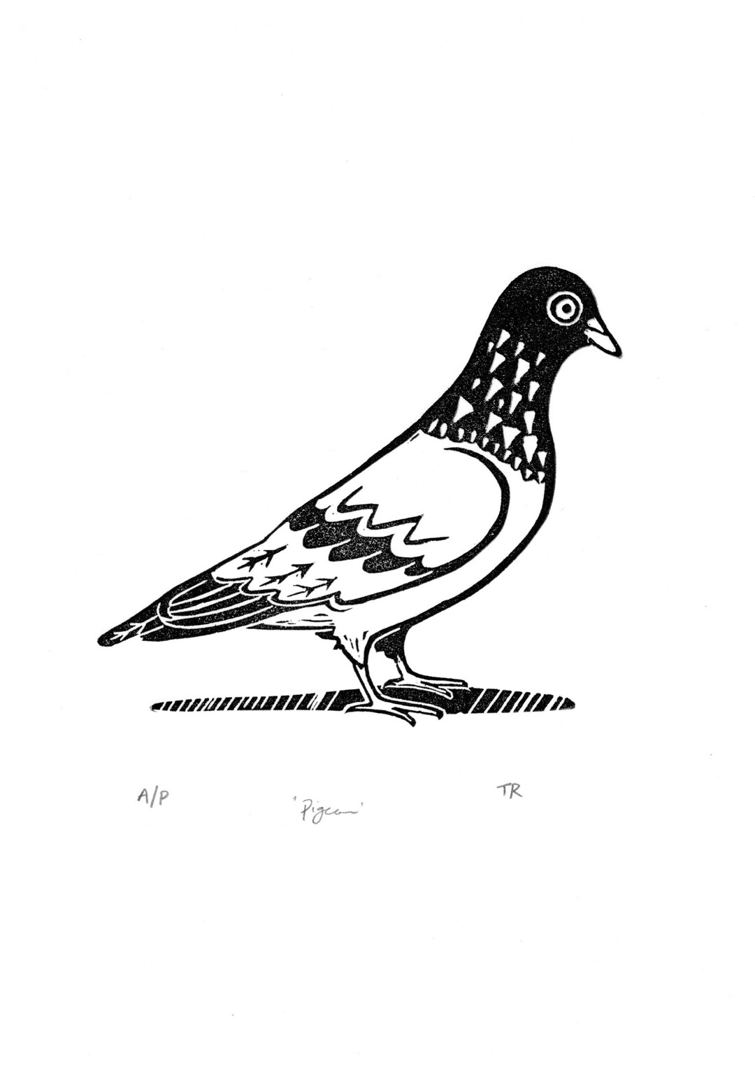 Pigeon Linocut Print - Handmade - Bird Art - Relief Print - Printmaking ...