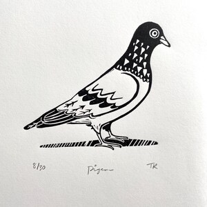 Pigeon Linocut Print - Handmade - Bird Art - Relief Print - Printmaking ...