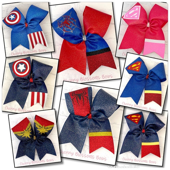 Glittered Cheer Bow Super Hero Spiderman Superman | Etsy