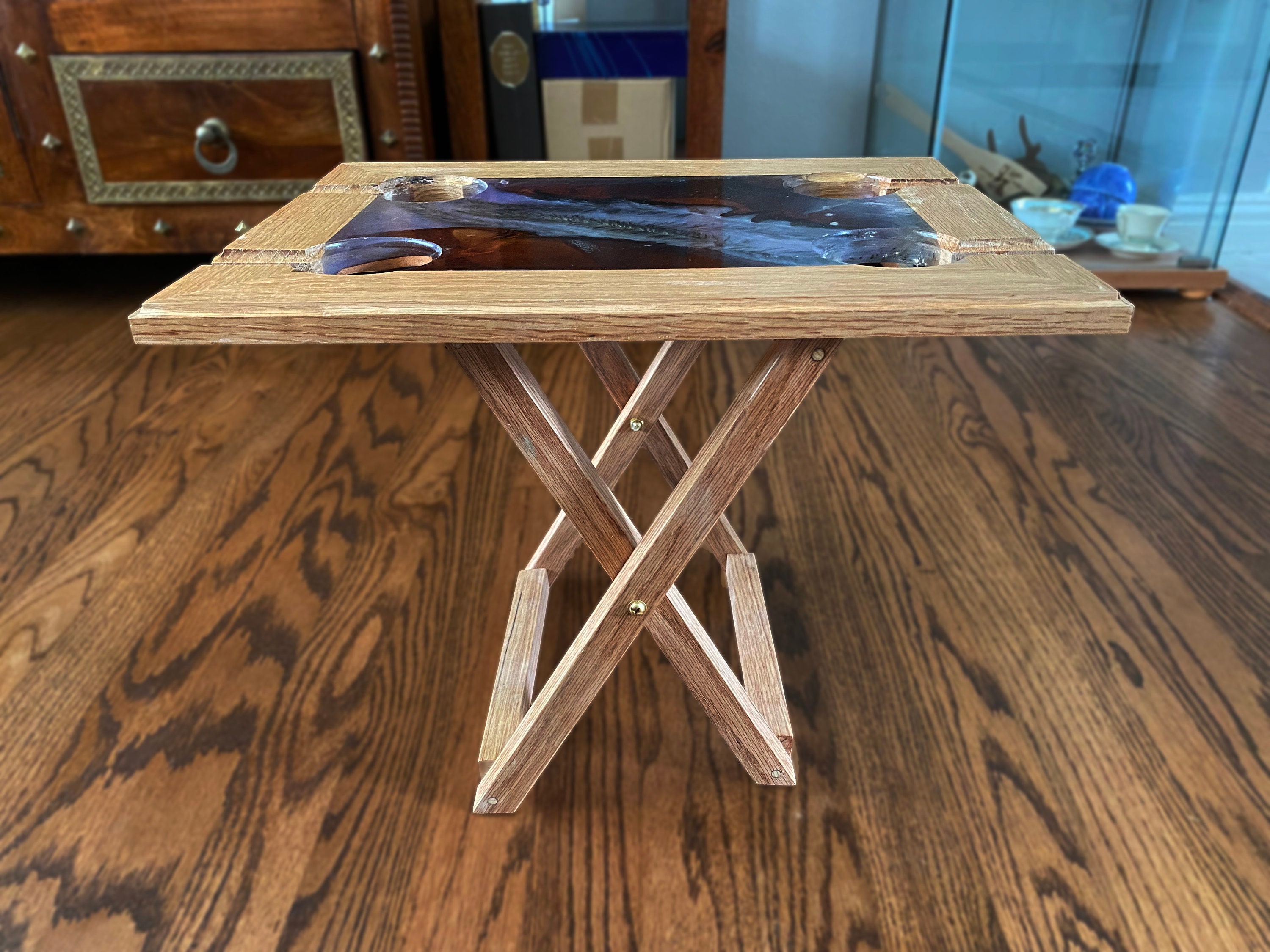Folding Wine Table | Portable Wood Wine Rack| Epoxy Wood Wine Table ...