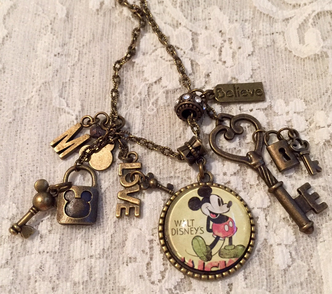 Vintage Style, Pendant Necklace. Image of Mickey Mouse. Antique Bronze ...