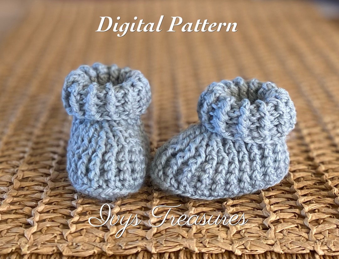 Crochet Baby Booties Pattern: Rib Cuff Newborn Slippers (PDF Download ...
