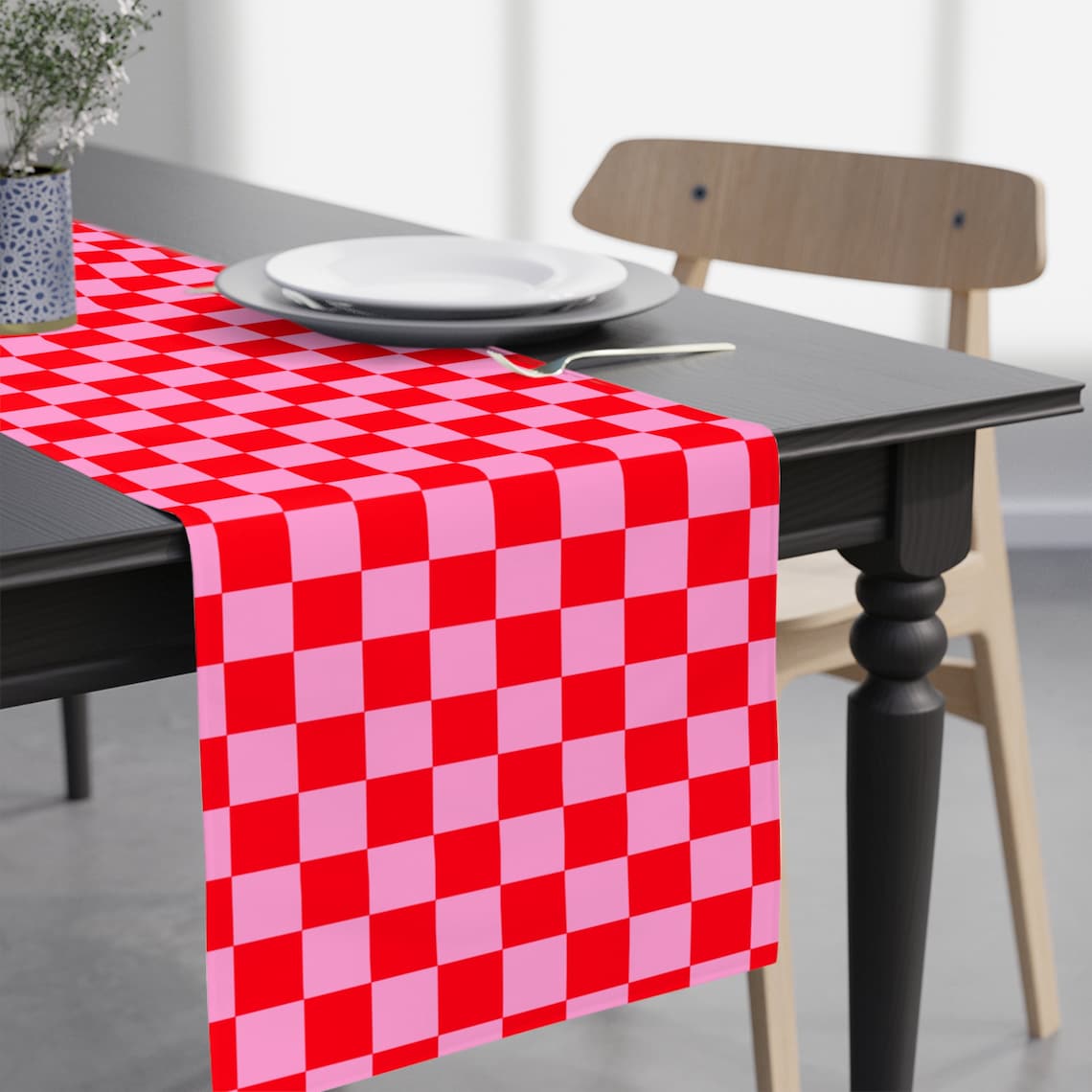 Pink & Red Checker Table Runner - Etsy