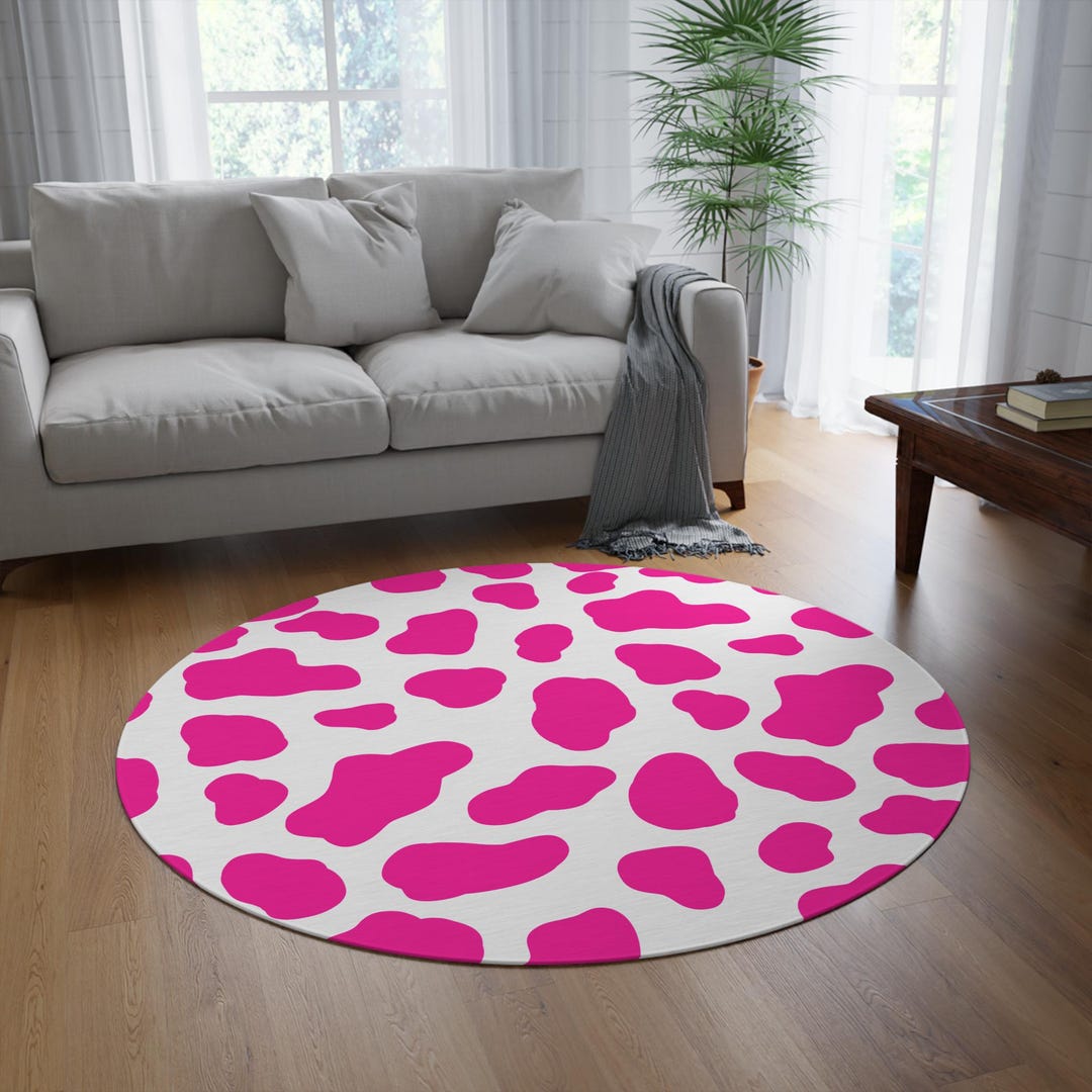 Pink Cow Print Round Rug (5x5 Feet) - Etsy