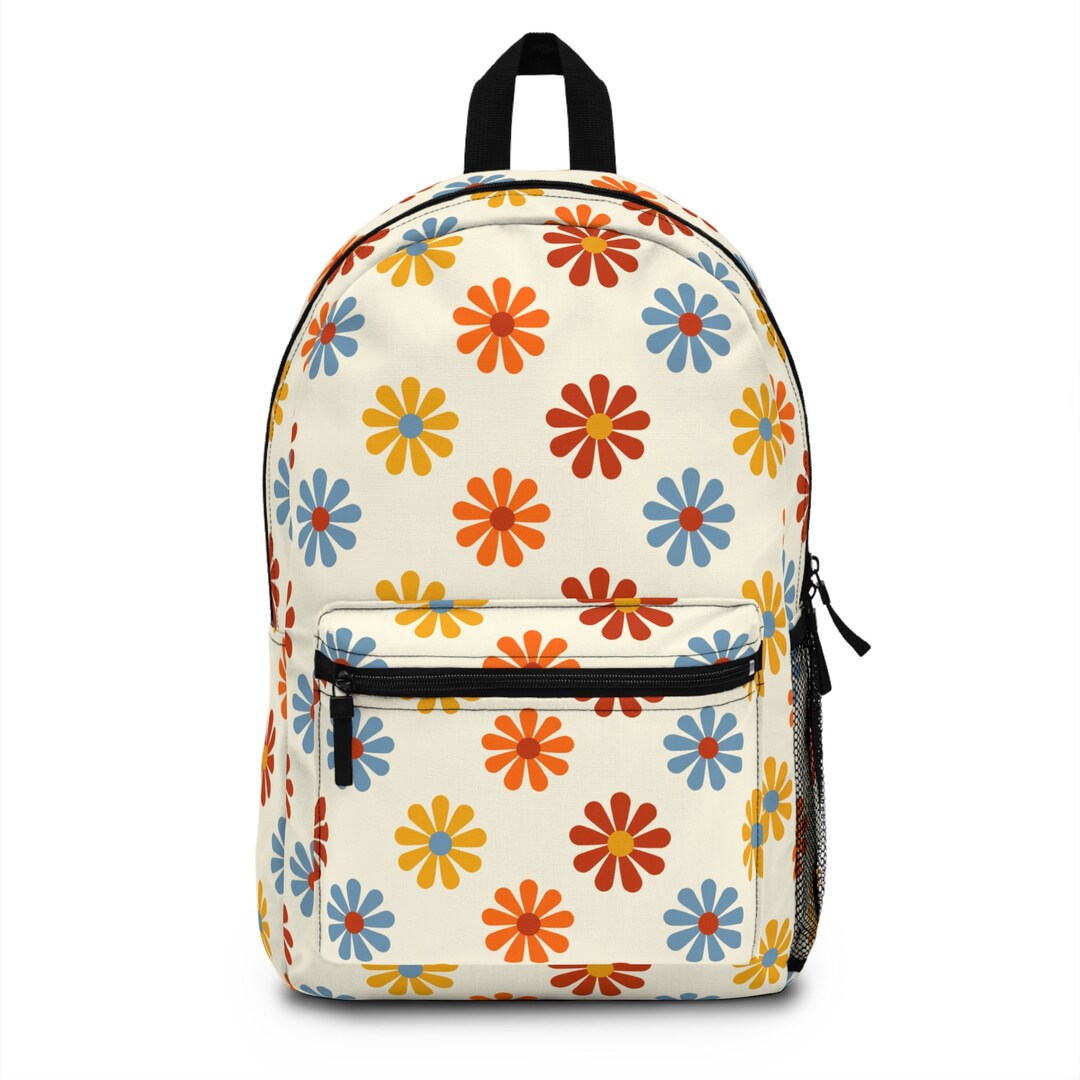 Groovy Floral Backpack, Full-sized Backpack W/water Bottle Pocket - Etsy