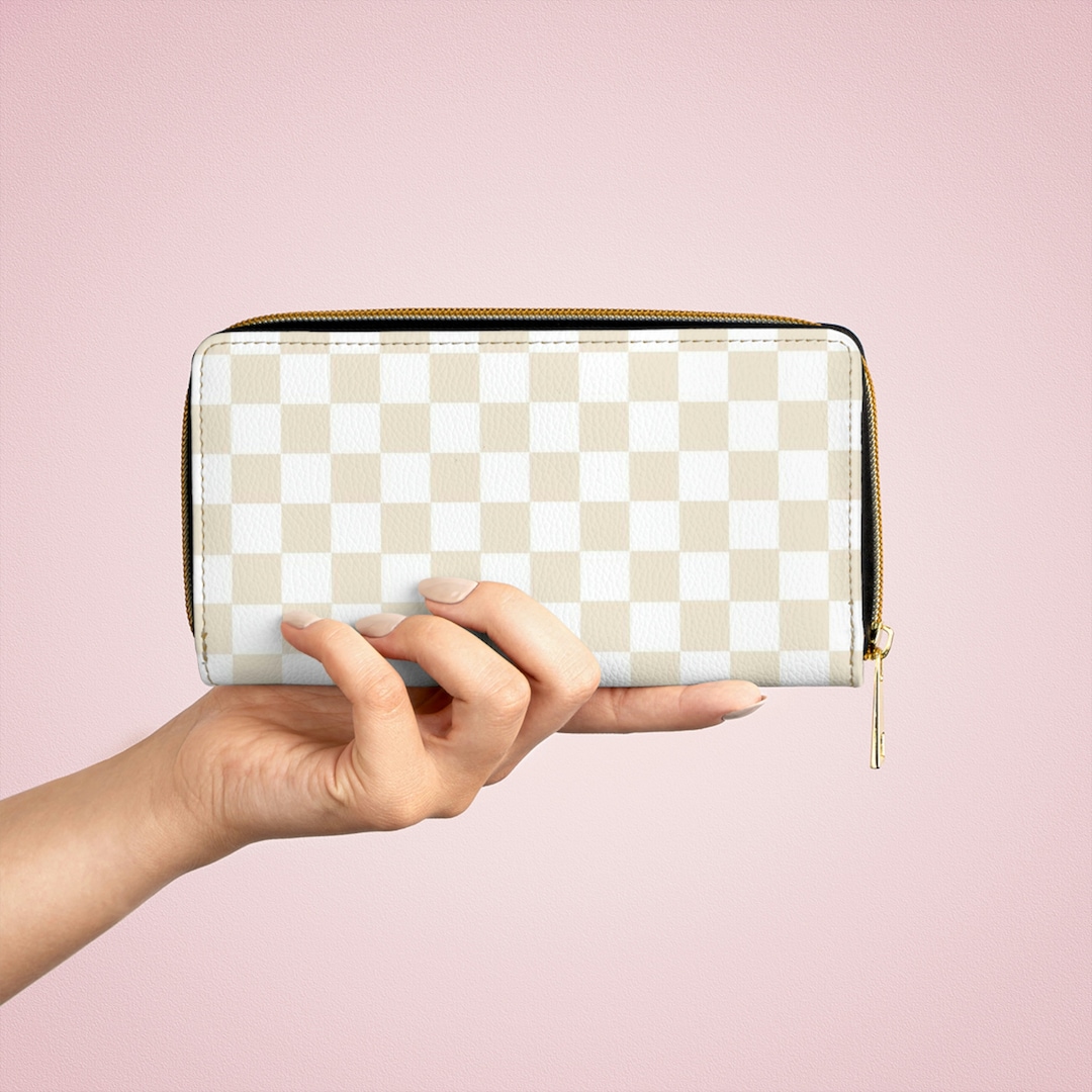 Beige Checkerboard Wallet, Faux Leather Wallet - Etsy