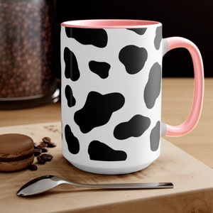 Cow Print Accent Mug, 15oz, 5 Colors - Etsy