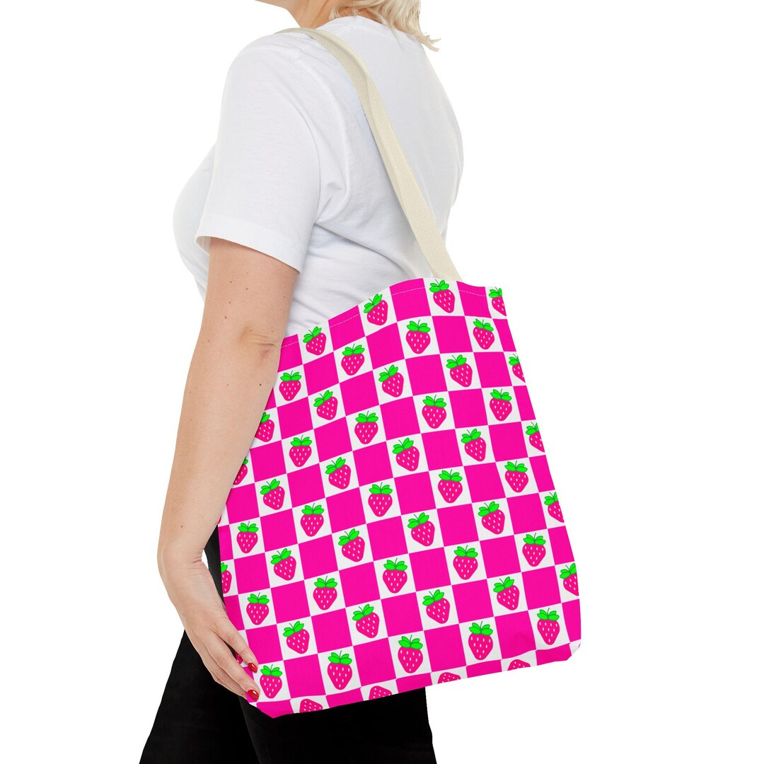 Strawberry Checkers Tote Bag: Shopping Bag - Etsy