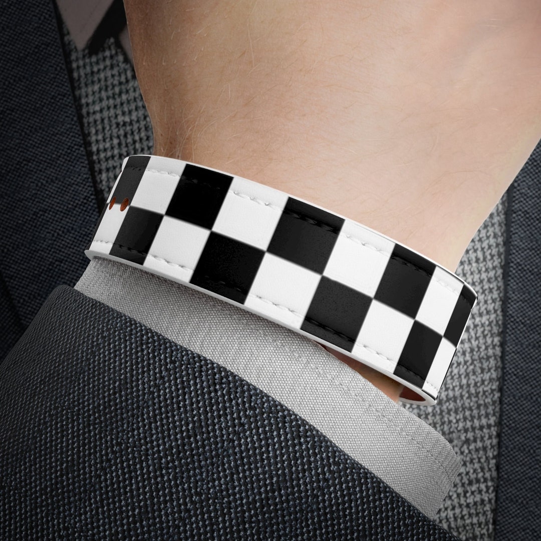 Checkerboard Wristband, Faux Leather Bracelet - Etsy