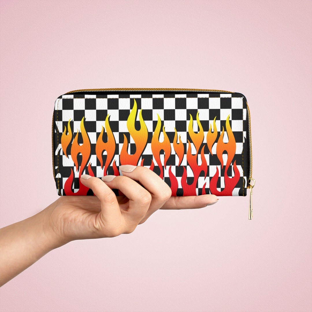 Checkerboard & Flames Wallet, Faux Leather - Etsy