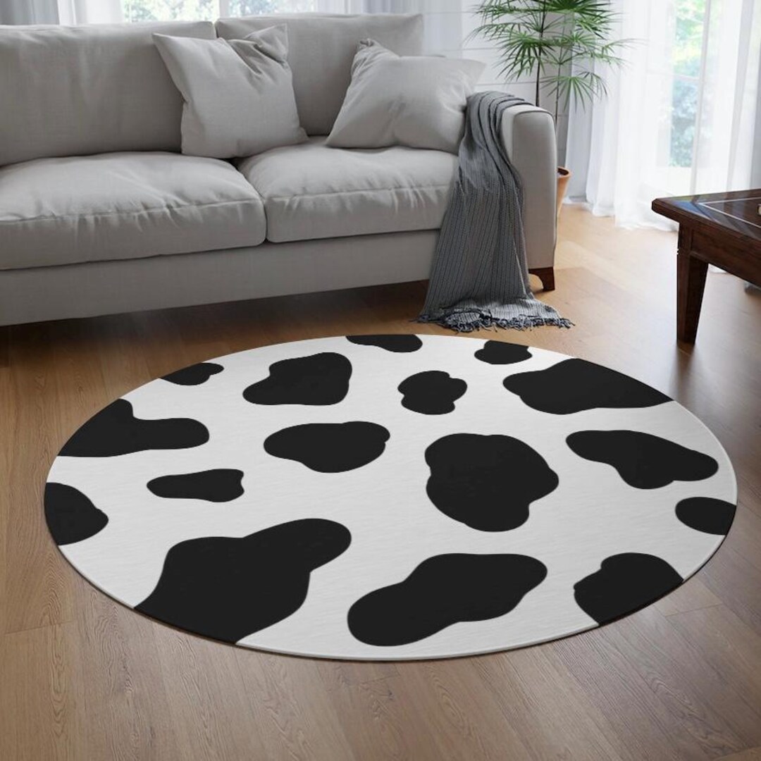 Cow Print Round Rug - Etsy