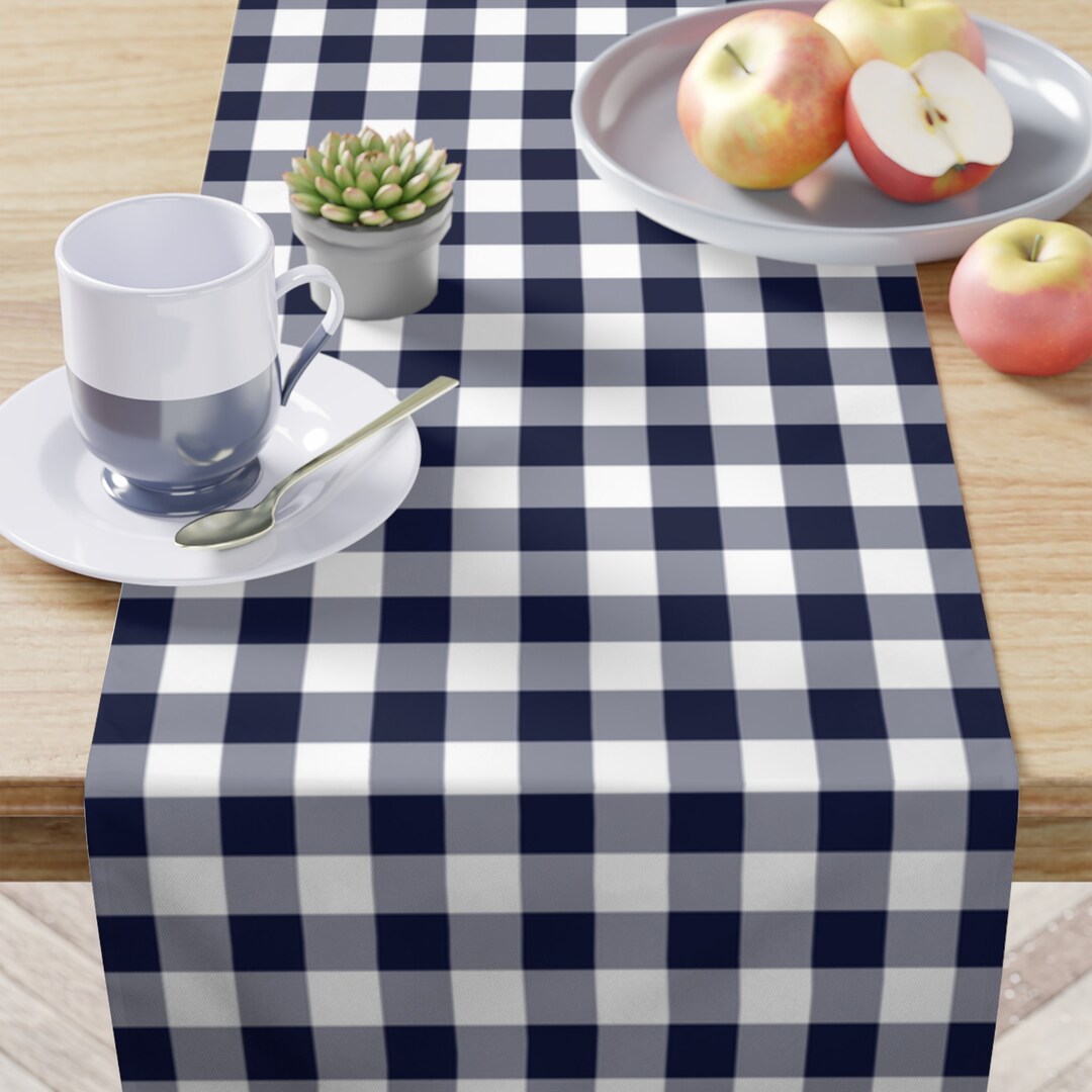 Navy Gingham Table Runner - Etsy
