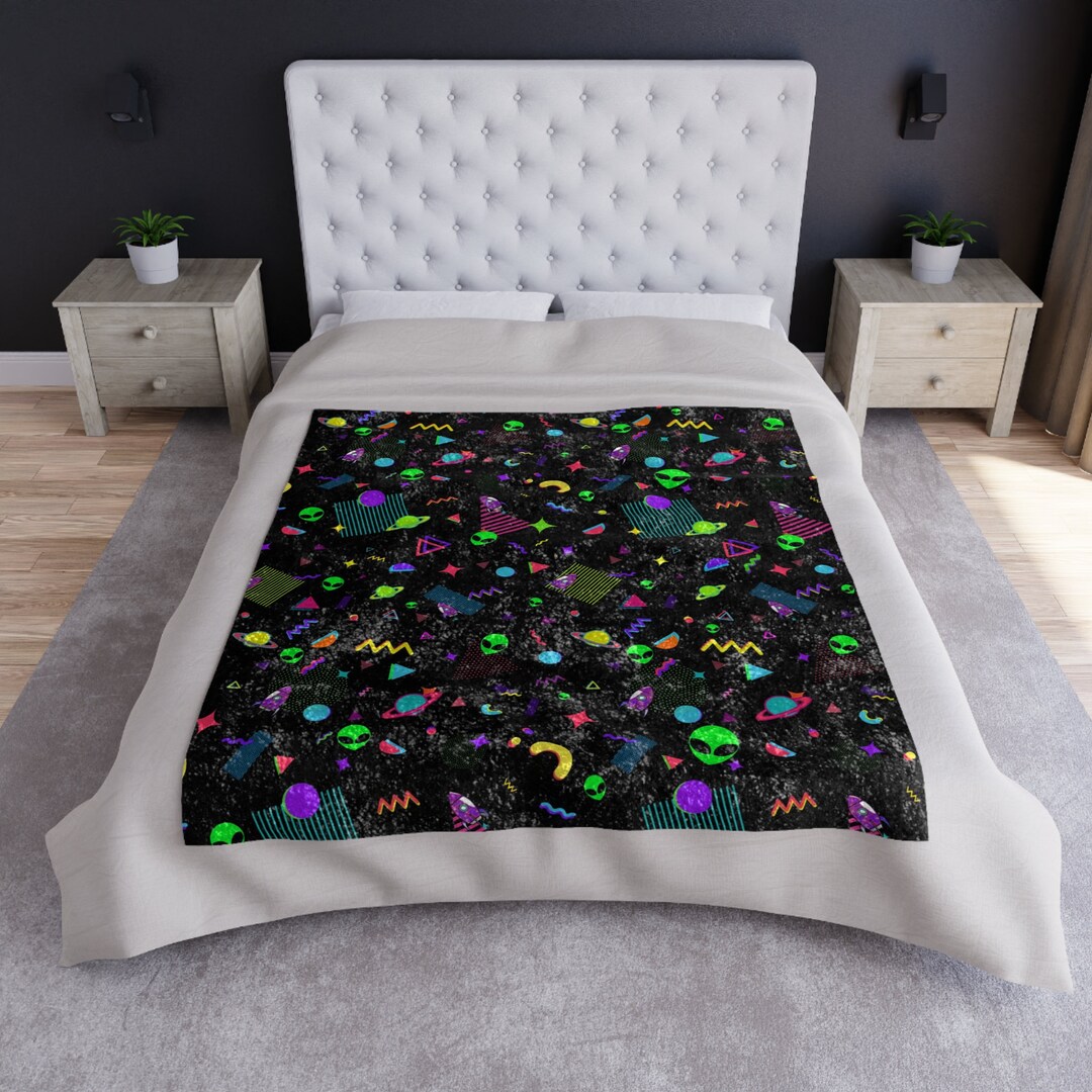 Spacey Velvety Blanket, Retro Arcade Carpet Vibes - Etsy