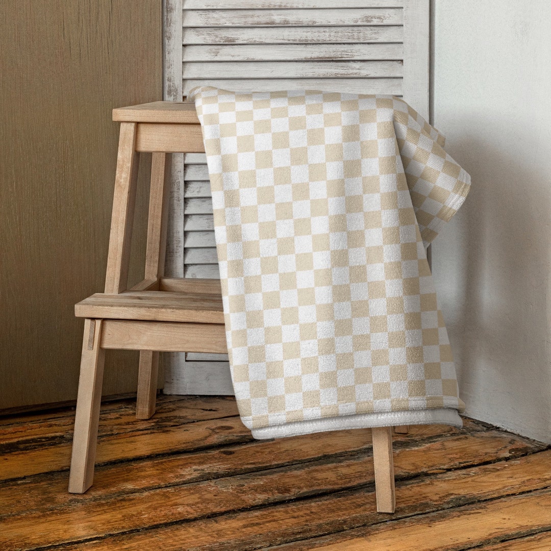 Beige Checkerboard Towel - Etsy