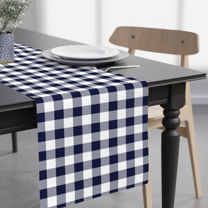 Navy Gingham Table Runner - Etsy