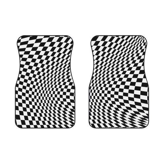 Warped Checkerboard Car Floor Mats set of 2 Front Etsy