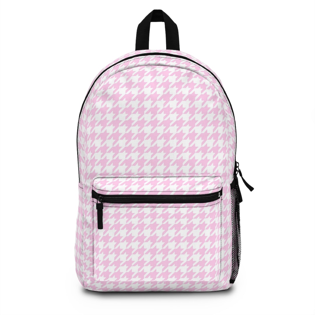 Pink Houndstooth Backpack, Full-sized Backpack W/water Bottle Pocket - Etsy