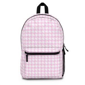 Pink Houndstooth Backpack, Full-sized Backpack W/water Bottle Pocket - Etsy