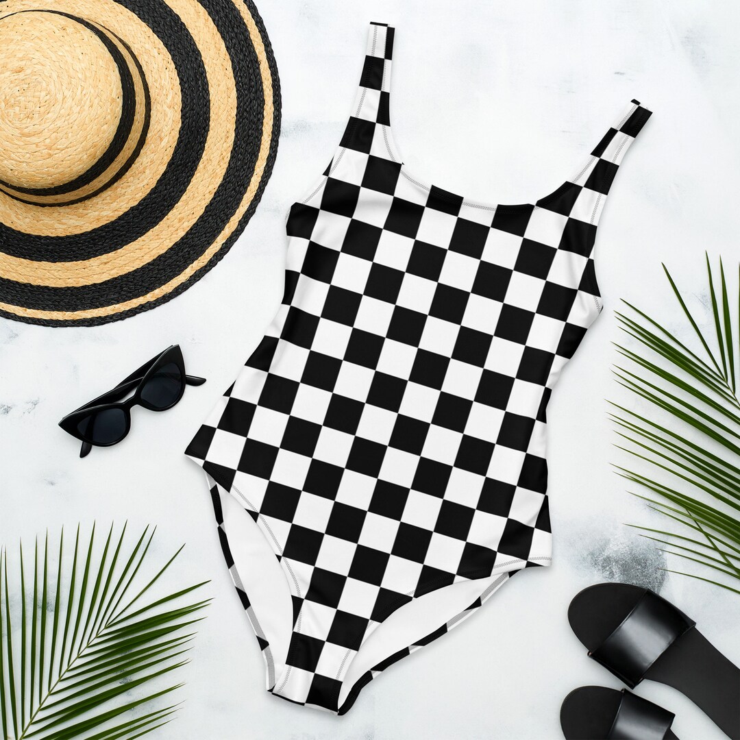 Checkerboard One-piece Cheeky Swimsuit - Etsy