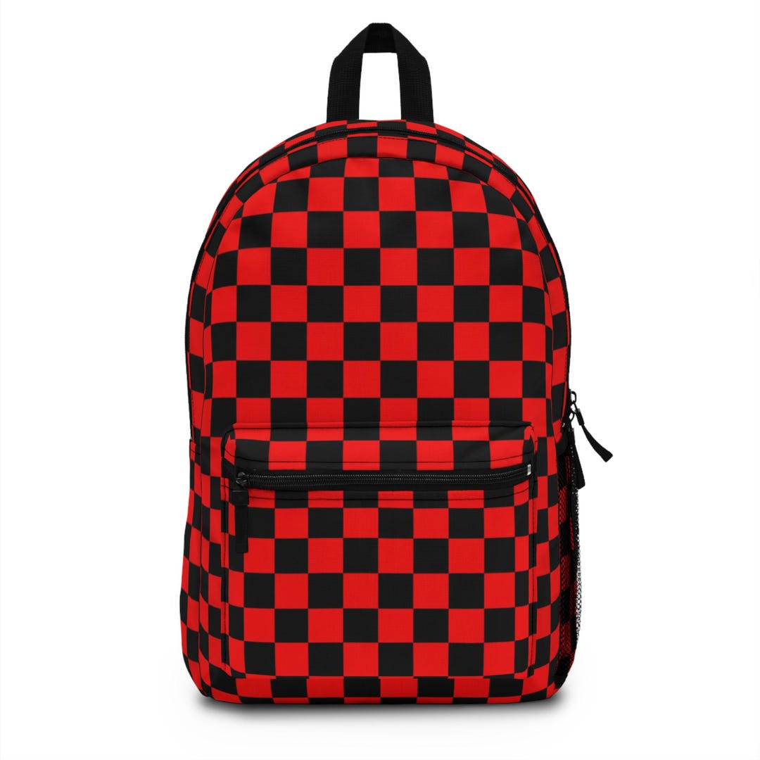 Red Checker Backpack, Full-sized Backpack W/water Bottle Pocket ...