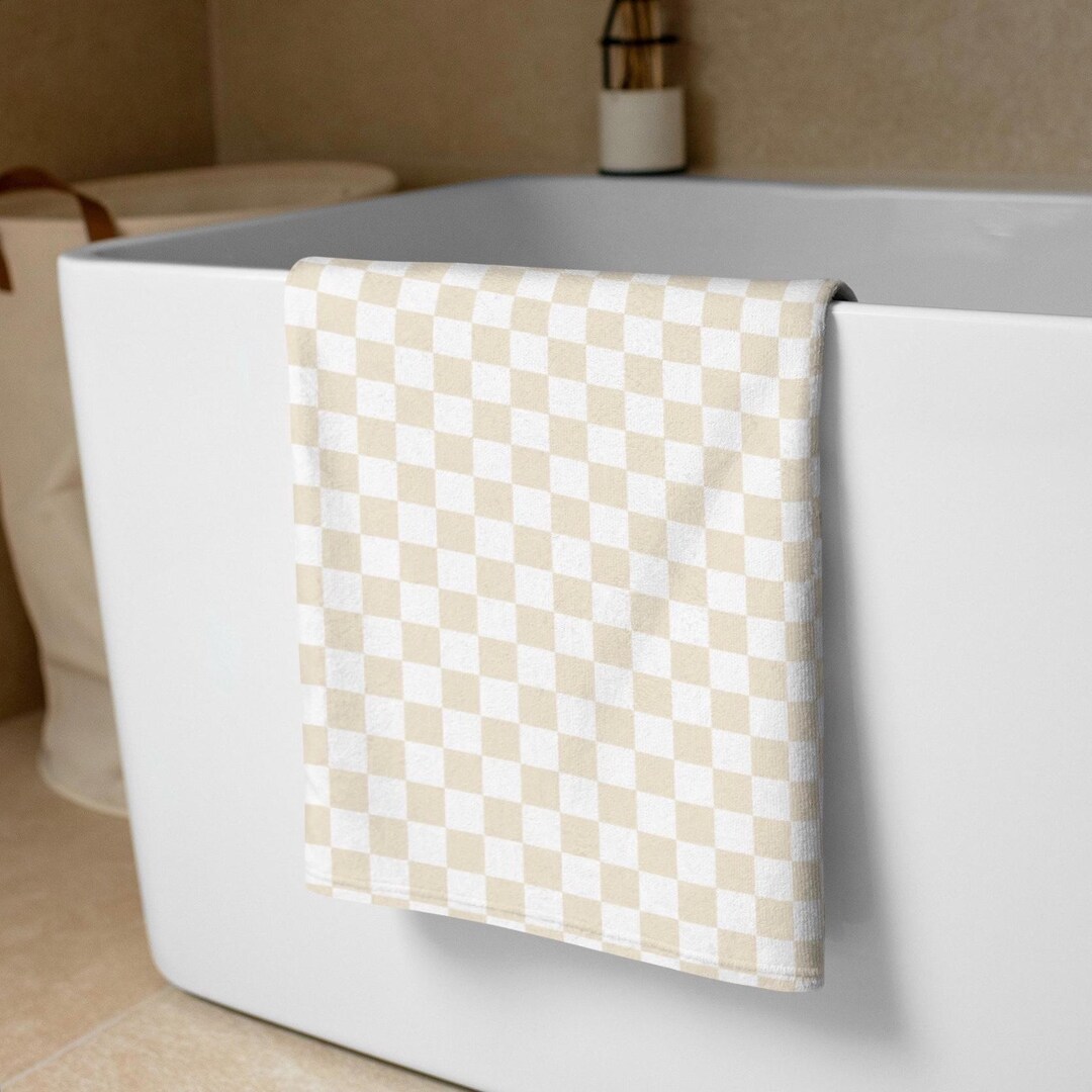 Beige Checkerboard Towel - Etsy