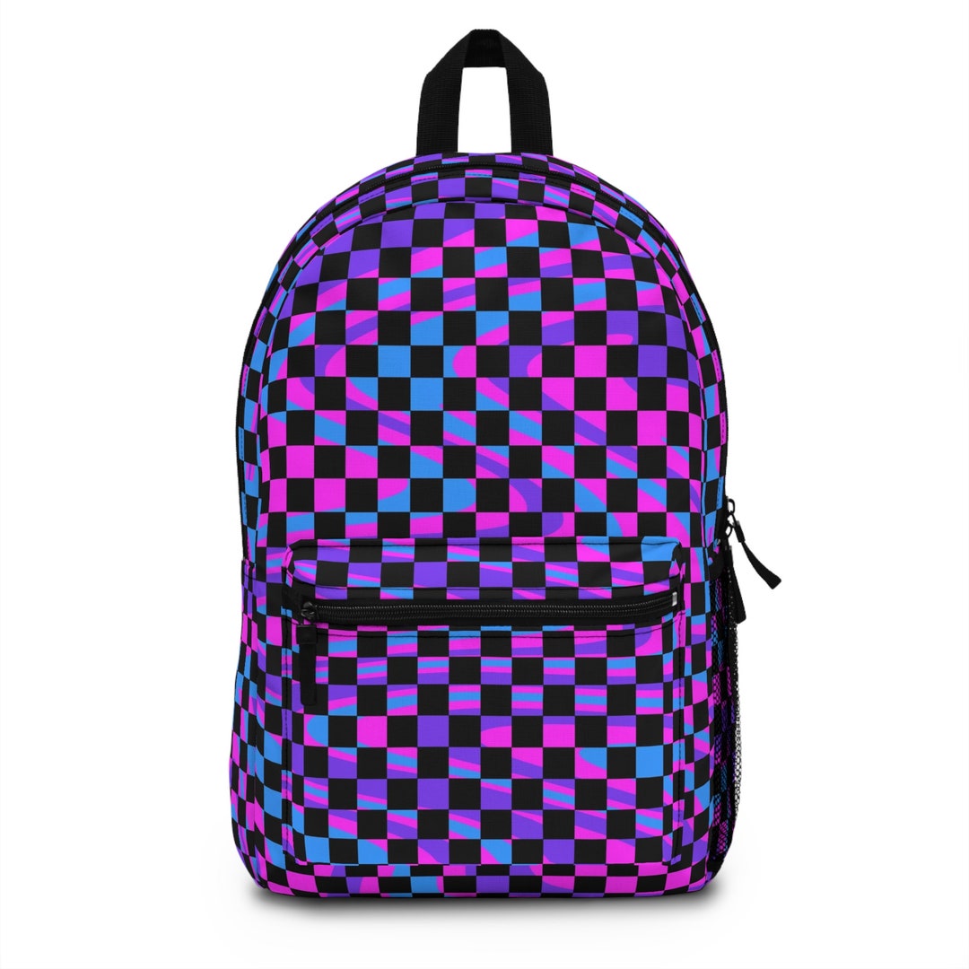 Swirl & Checkerboard Backpack, Full-sized Backpack W/water Bottle ...