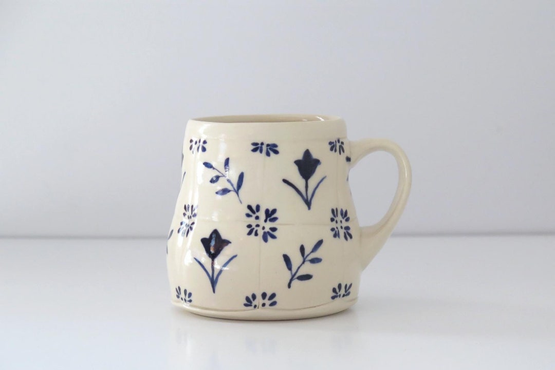 Handmade Porcelain Blue and White Tile Mug - Etsy
