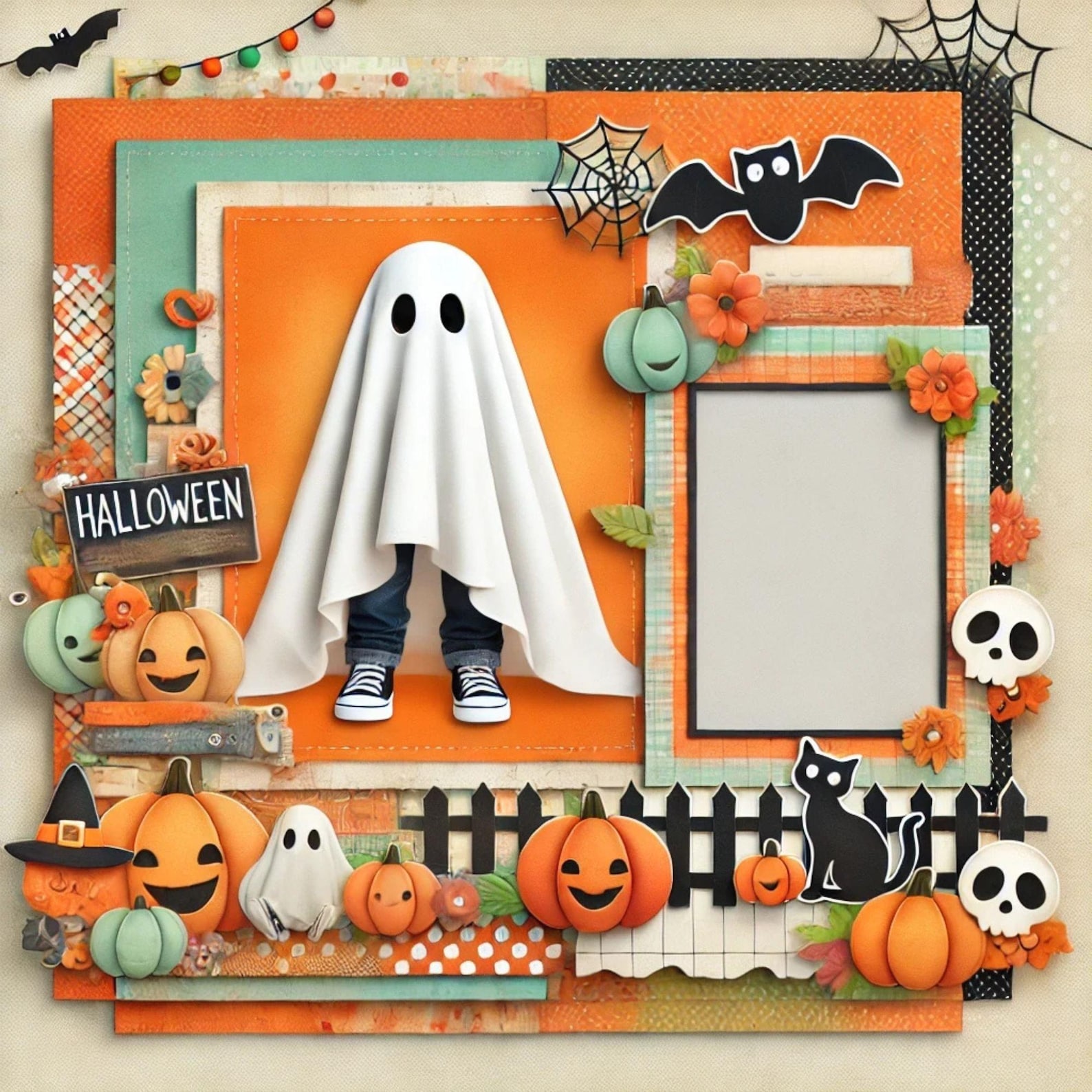 Ghost Halloween Digital Scrapbook Page – 12x12 Printable Spooky Layout ...