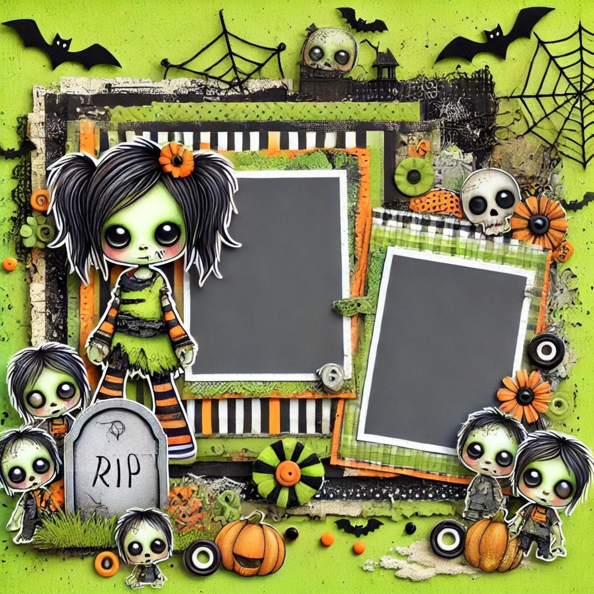 Zombie Halloween Digital Scrapbook Page – 12x12 Printable Spooky Layout ...