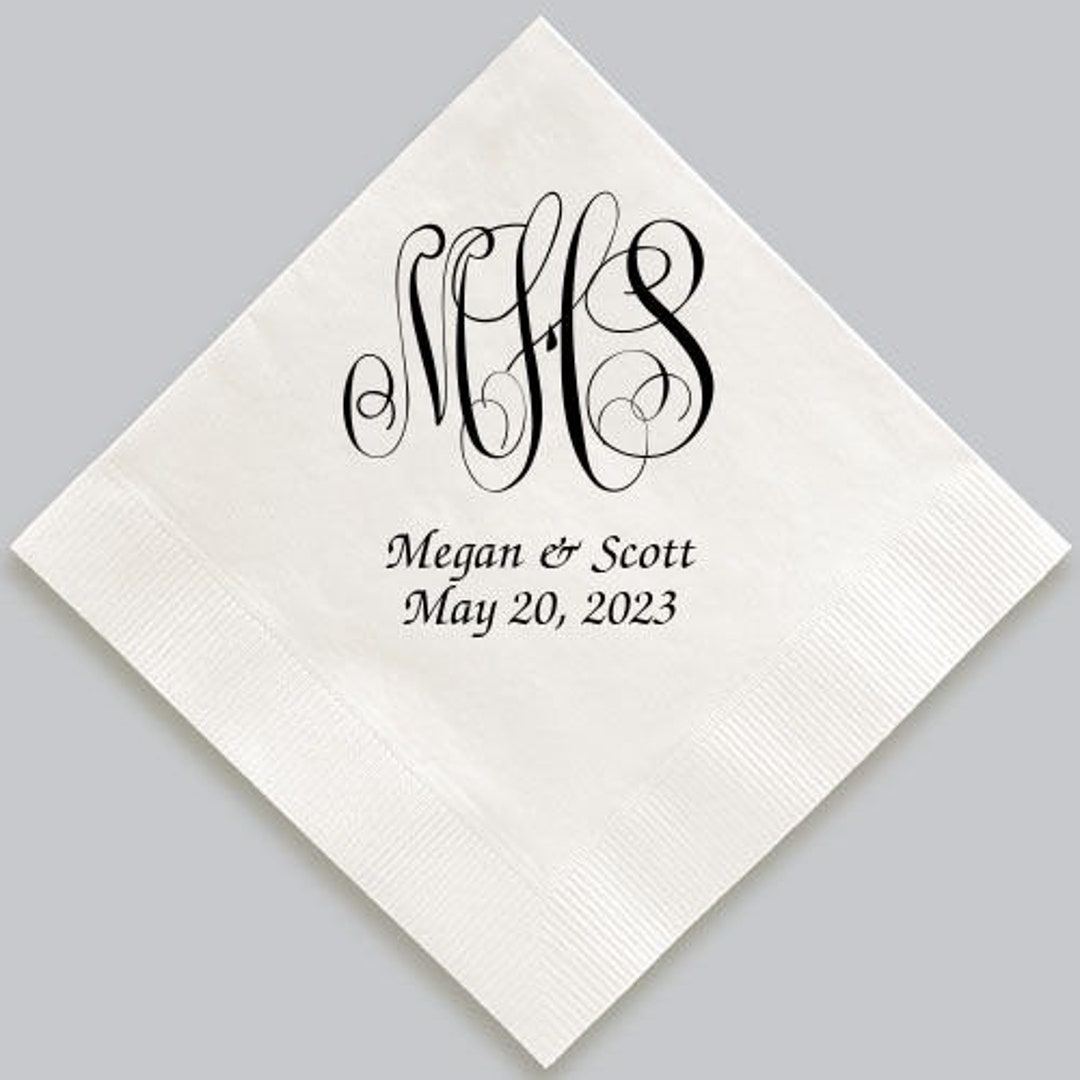100 Beautiful Printed Napkins With 1 Large Monogram and 2 Lines of ...