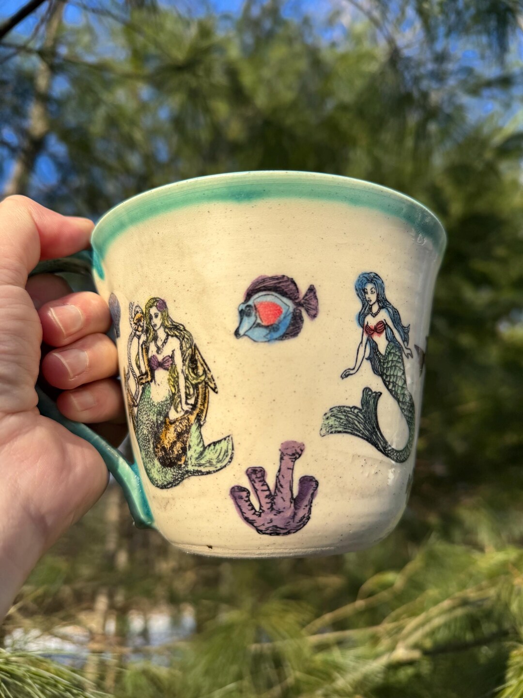 Hand Painted Mermaid Stoneware Mug READY TO SHIP/16 Ounce Mug - Etsy