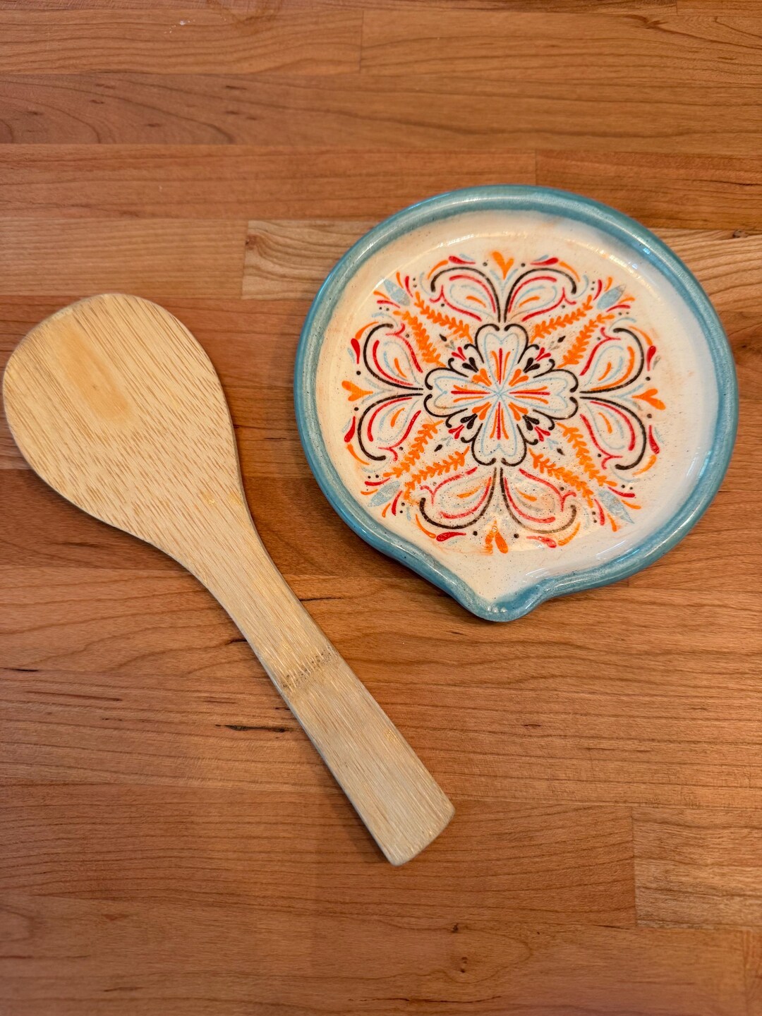 Turquoise/orange Blue Mandala Spoon Rest/bohemian Style Spoon Rest ...